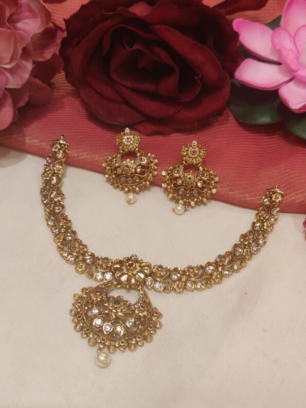 Divine Gold Plated Kundan Stone Floral And Moon Styled Bridal Necklace ...