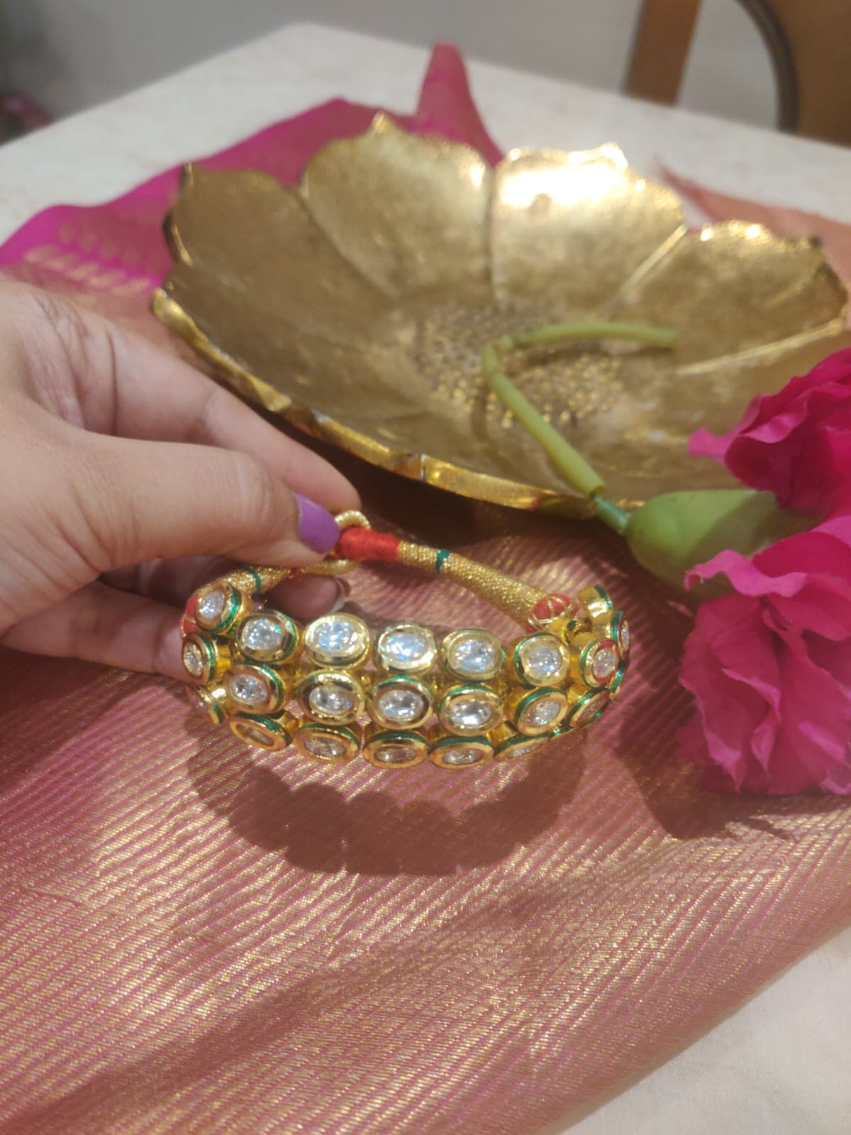 Sparkling Round Kundan Stone Kada - Emporia Jewels