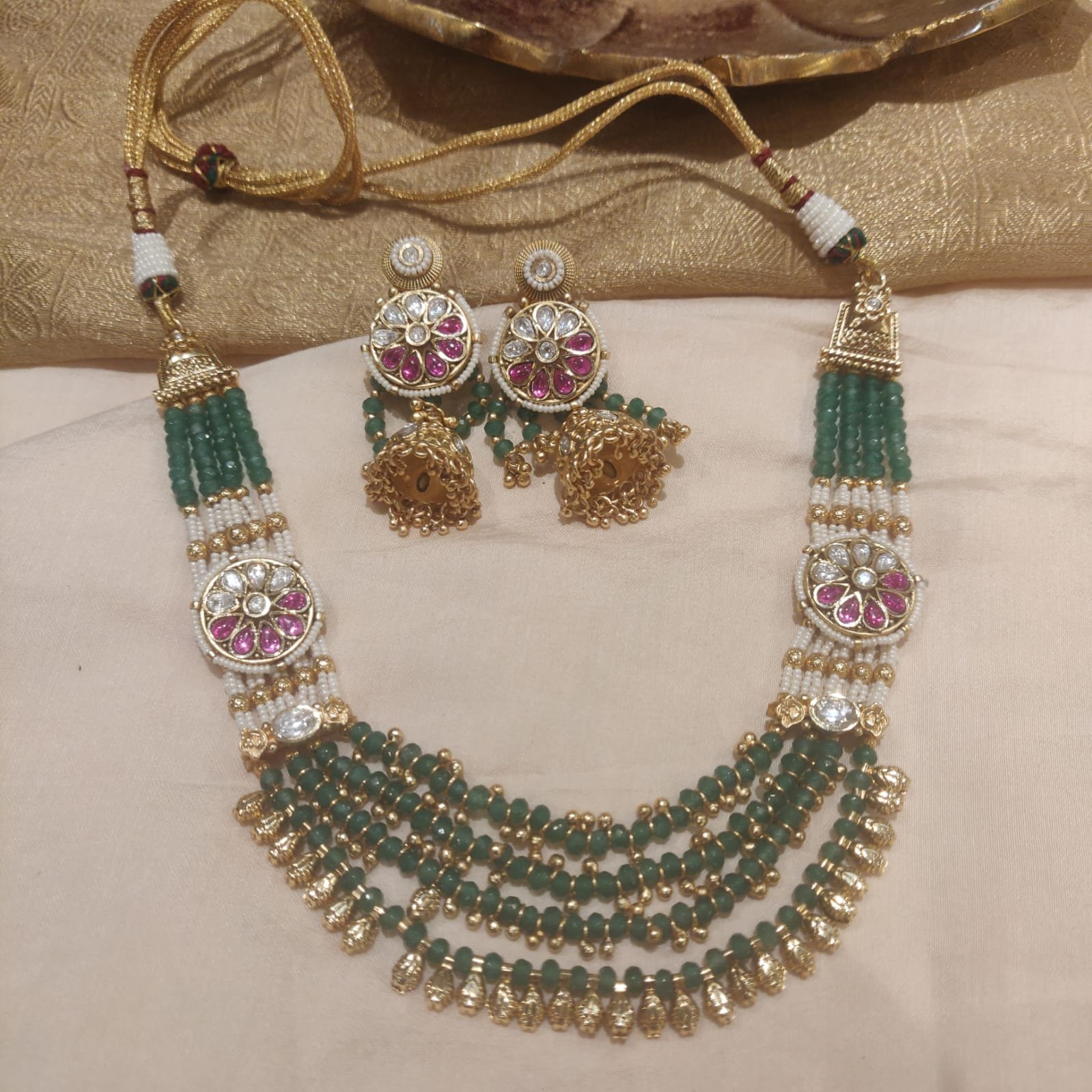 Elegant bridal green moti and golden moti necklace - Emporia Jewels