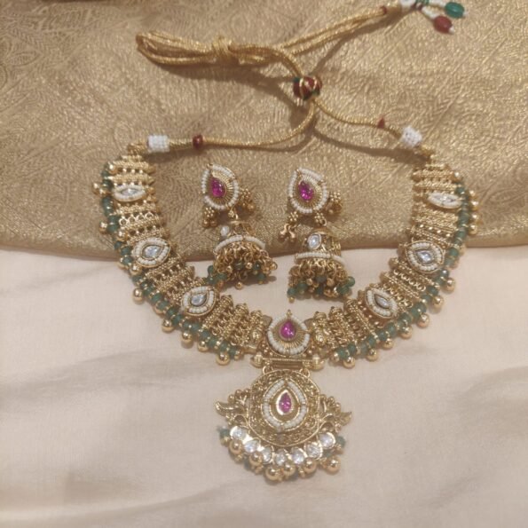Radiant bridal green moti and golden pearl necklace - Emporia Jewels