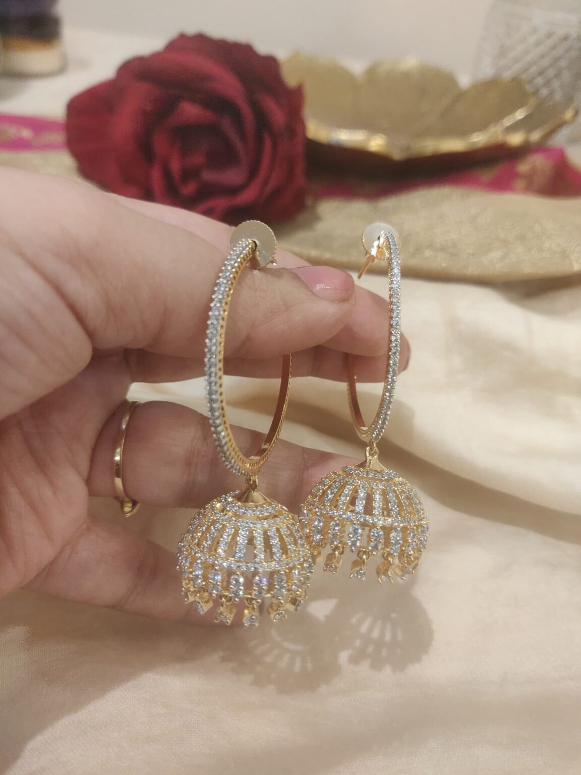 Lustrous CZ Round Jhumka - Emporia Jewels