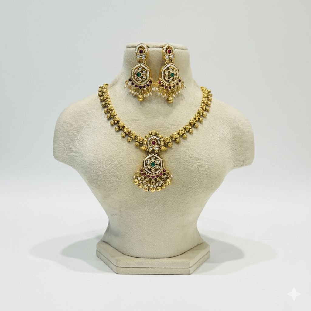 Posh Golden Ruby pendant Necklace - Emporia Jewels